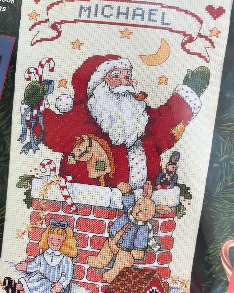 Christmas Stocking Santa in the Chimney Cross Stitch Winter Pattern ...