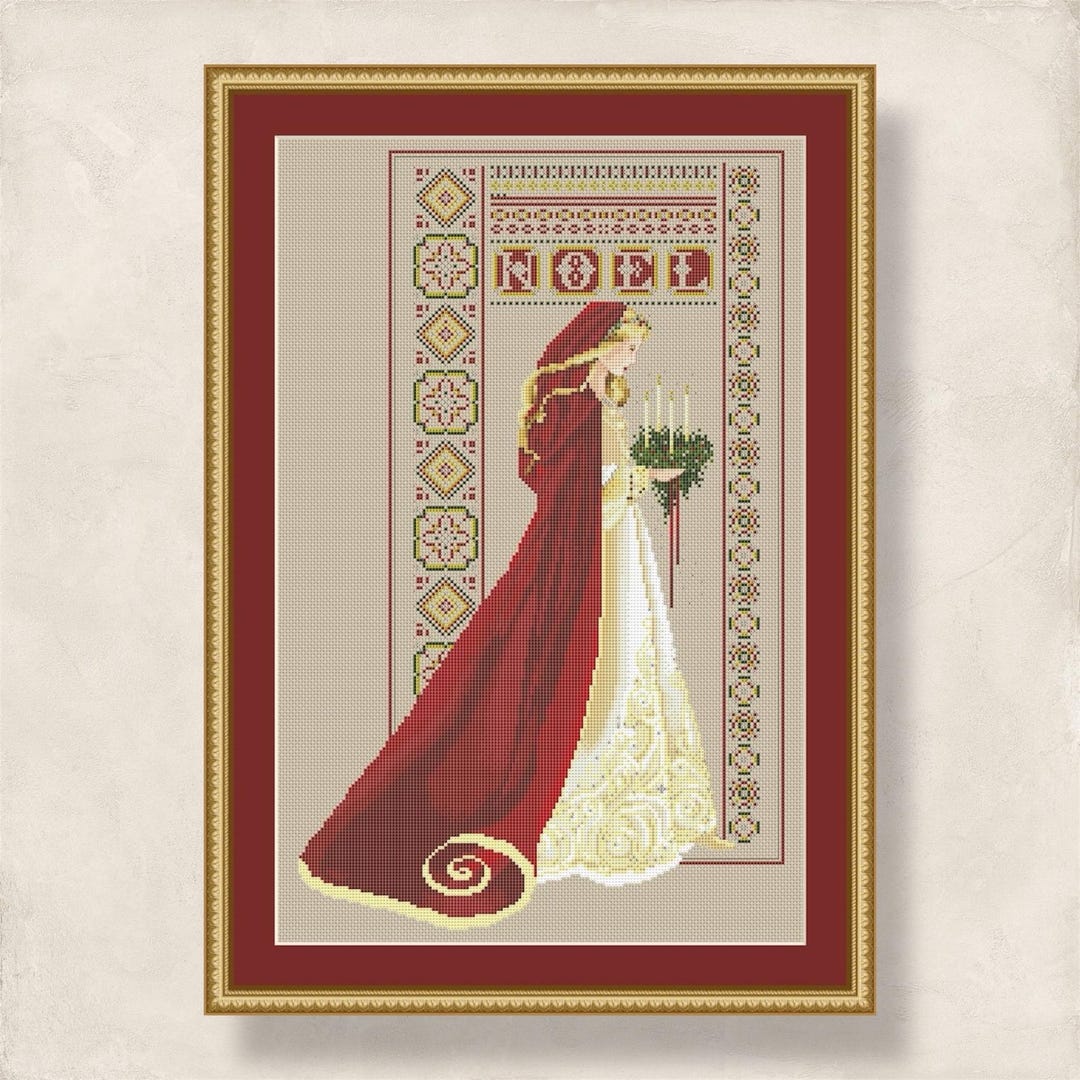 Cross Stitch Celtic Lady Noel Pattern for Embroidery, Winter Design, 4 ...