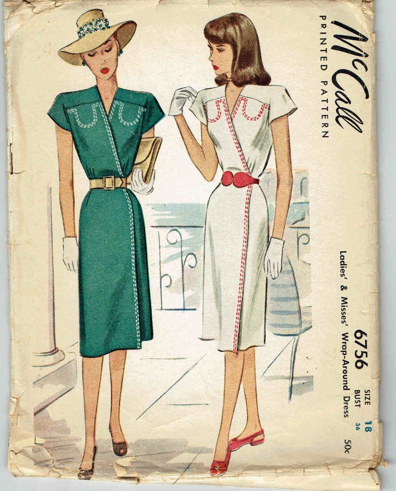 Vintage 1940s Wrap Dress Pattern Uncut Bust 36 Size 18 Mccalls 6756 - Etsy