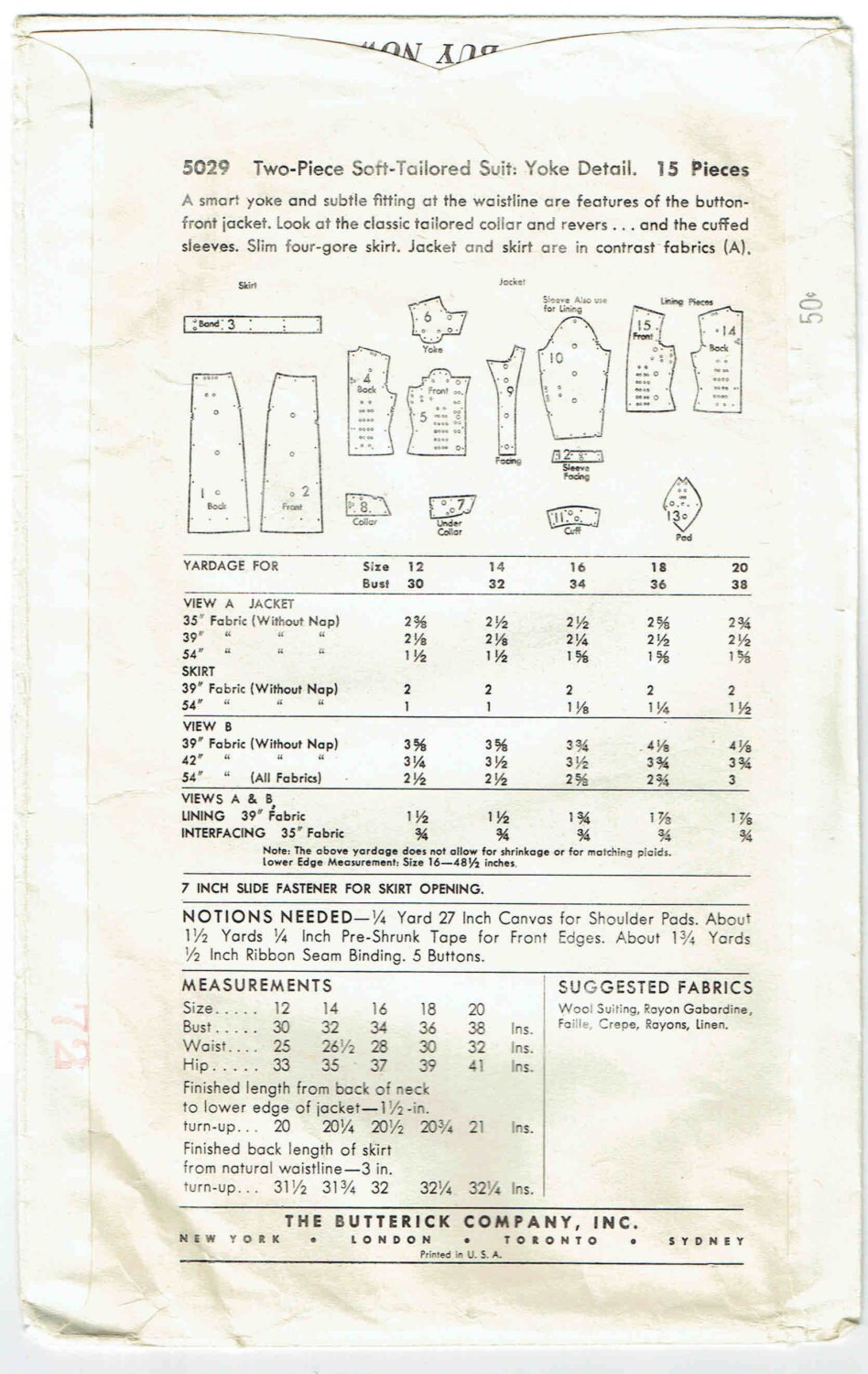 Vintage New Look 1950s Suit Pattern Unused Bust 34 Size 16 Butterick ...