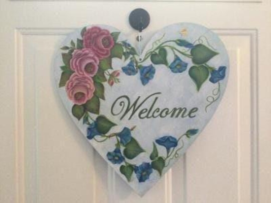 Hand Painted Welcome Sign Roses and Morning Glories - Etsy