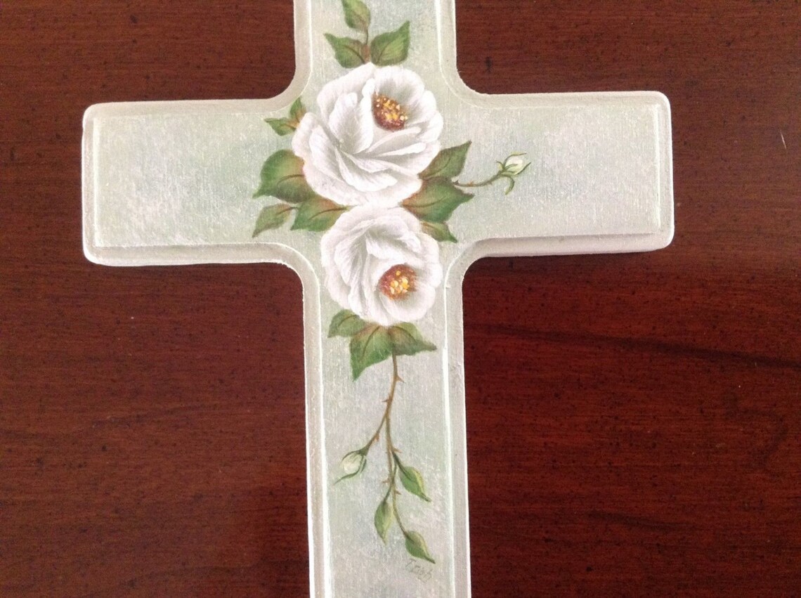 White Roses Wood Cross - Communion - Religious - Crucifix - Hand ...