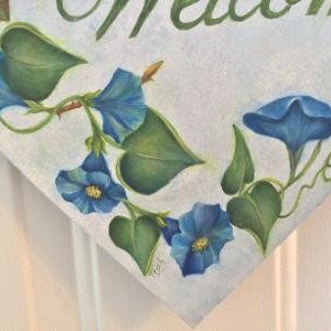 Hand Painted Welcome Sign Roses and Morning Glories - Etsy