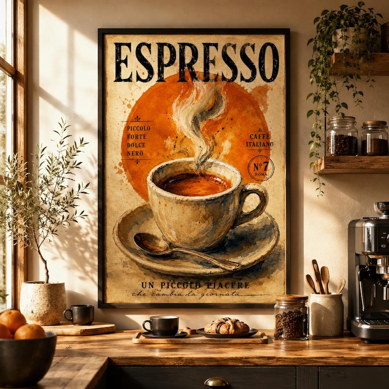 Vintage Coffee Bar Wall Art Set | Espresso, Latte, Moka Pot Prints ...
