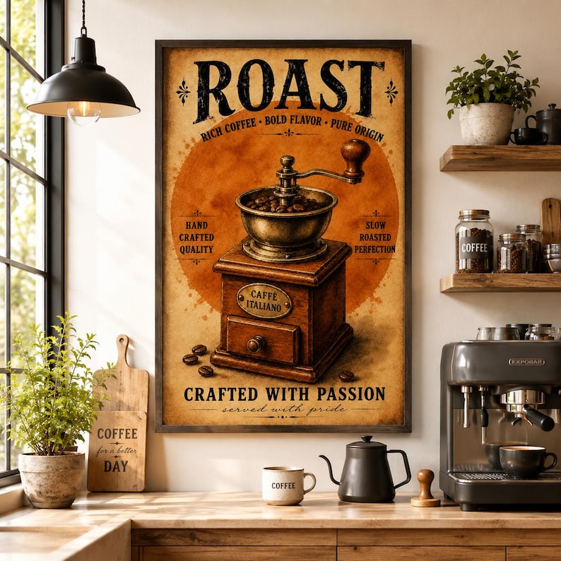 Vintage Coffee Bar Wall Art Set | Espresso, Latte, Moka Pot Prints ...