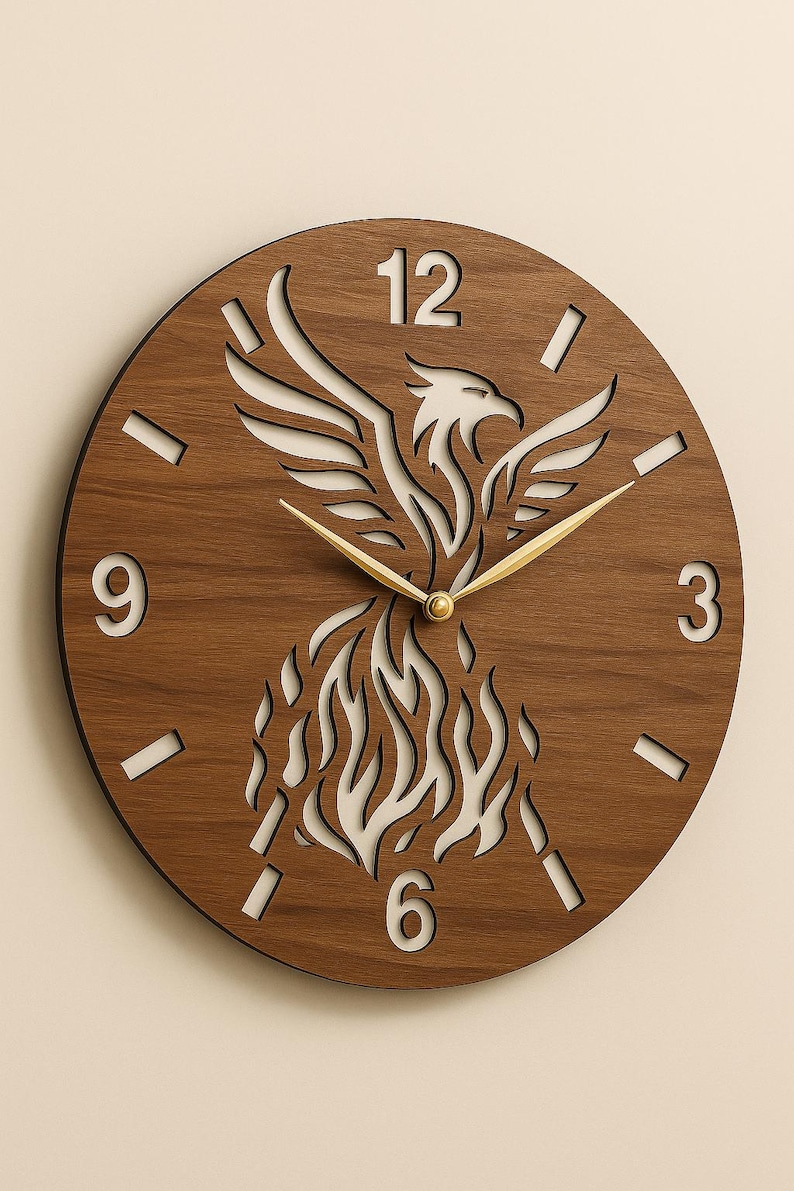 Phoenix Rise Wall Clock | DXF Svg Step Files for CNC Waterjet & Laser ...