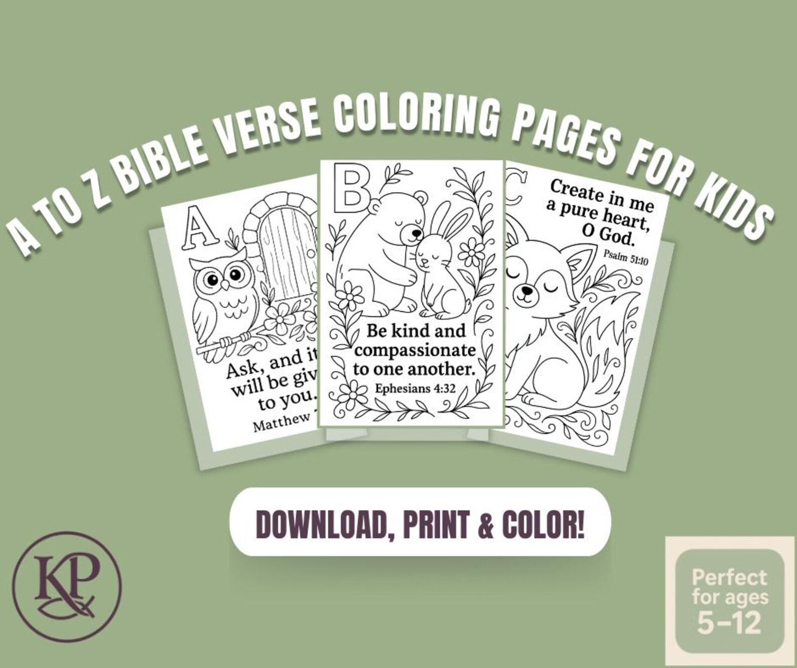 A to Z Bible Verse Coloring Pages for Kids: Christian Alphabet ...