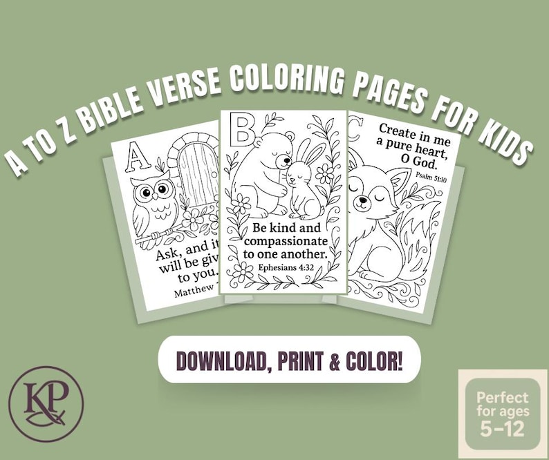 A to Z Bible Verse Coloring Pages for Kids: Christian Alphabet ...