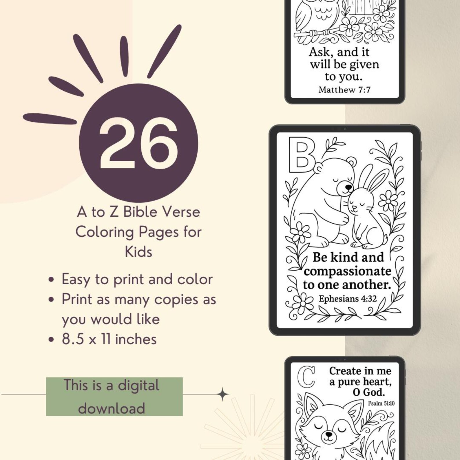 A to Z Bible Verse Coloring Pages for Kids: Christian Alphabet ...