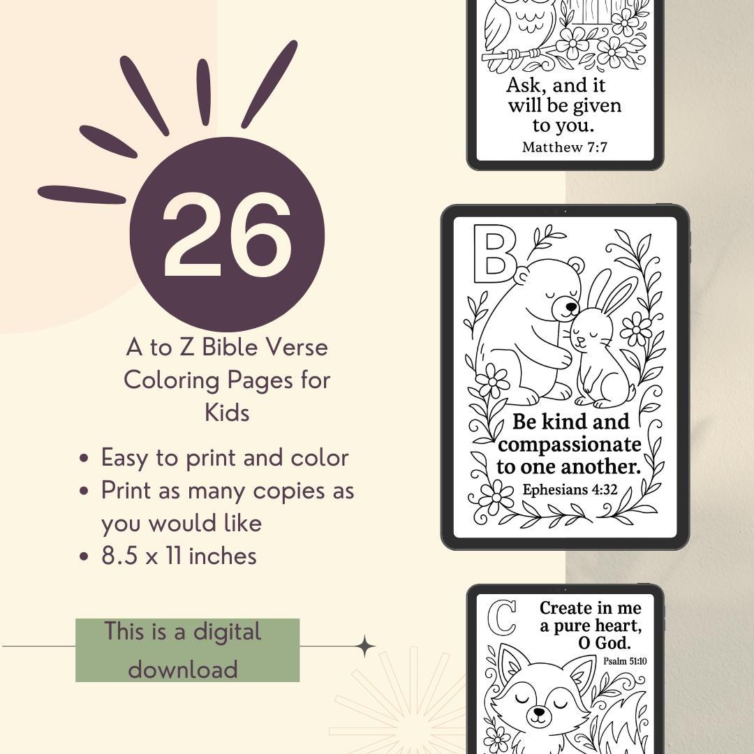 A to Z Bible Verse Coloring Pages for Kids: Christian Alphabet ...