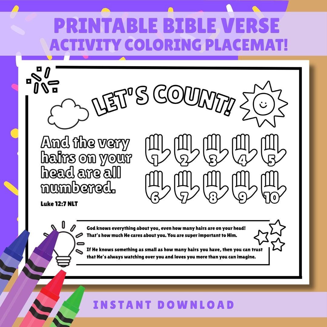 Summer Christian Coloring & Counting Worksheet for Kids | Bible ...