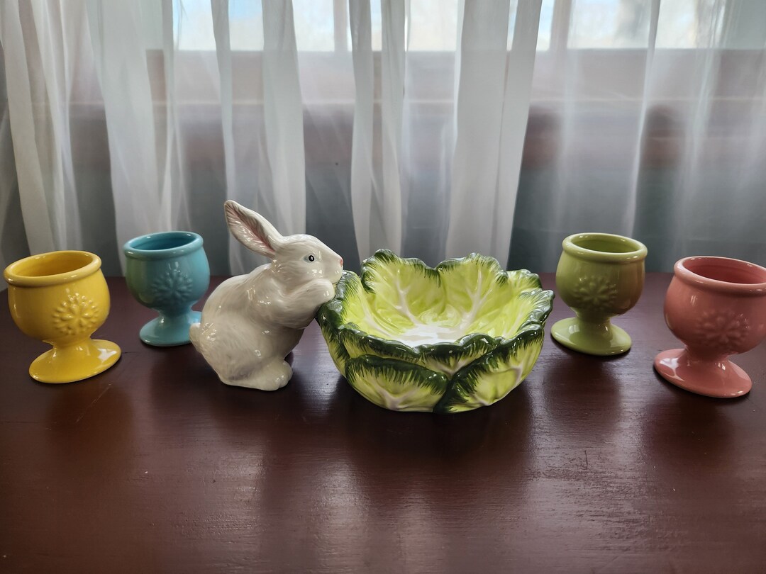 Easter Rabbit Candy Dish Egg Cup Holders Easter Decor Lettuce Candy ...