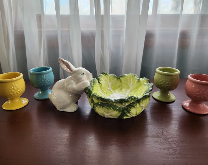 Easter Rabbit Candy Dish Egg Cup Holders Easter Decor Lettuce Candy ...
