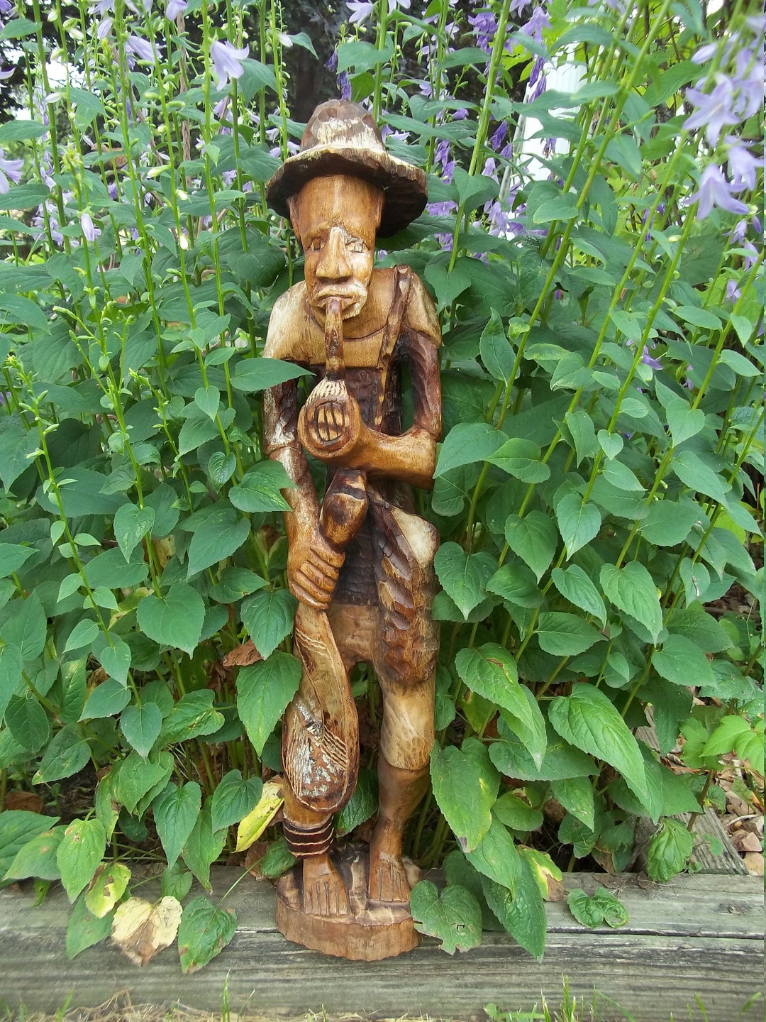 Haitian Hand Carved Wood Statue Man Smoking Pipe Made in Haiti Wooden ...