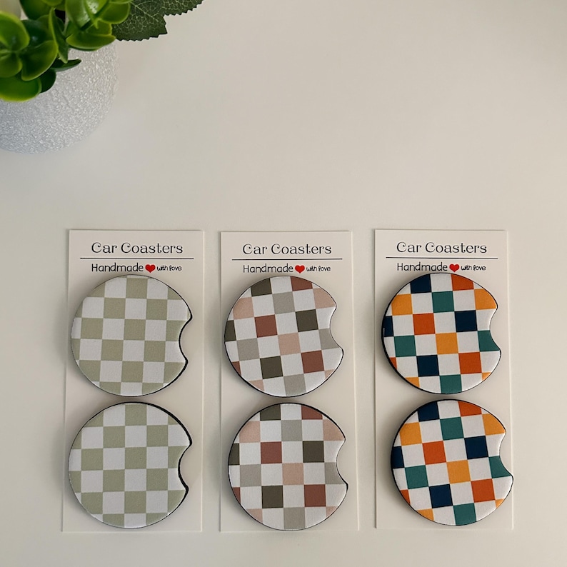 Car Coasters, Set of 2 Floral Car Coasters, Neutral Print Boho ...