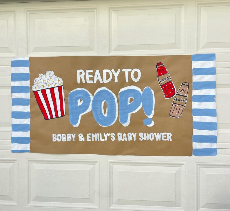 Ready to Pop Banner, Baby Shower Banner, Popcorn, Congratulations ...