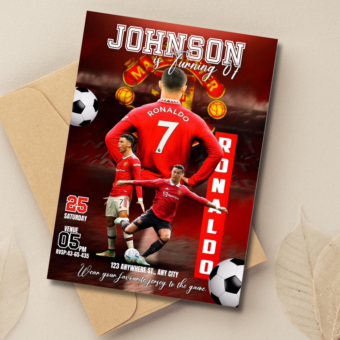 Cristiano Ronaldo Birthday Invitation, Editable Soccer Invitation ...