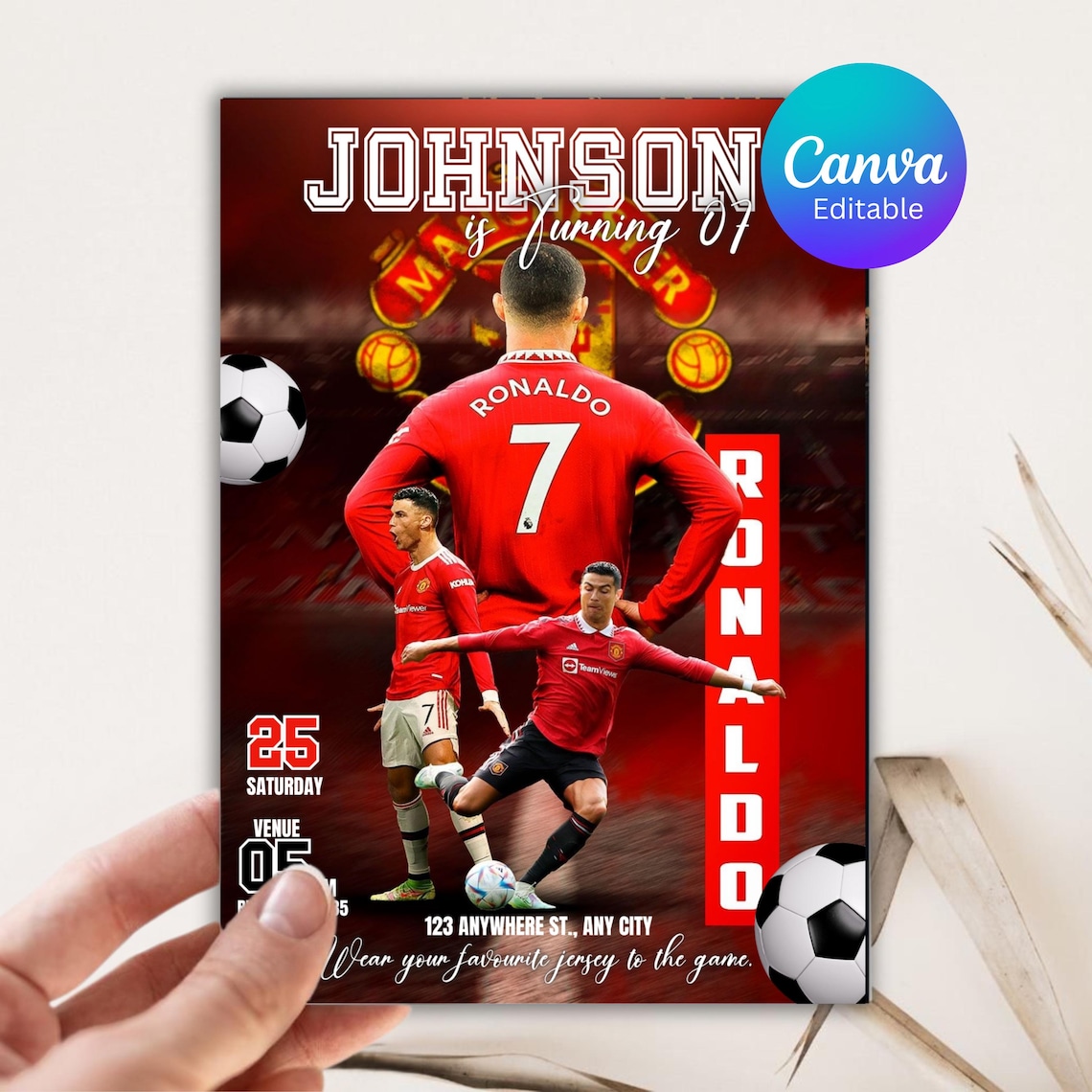 Cristiano Ronaldo Birthday Invitation, Editable Soccer Invitation ...