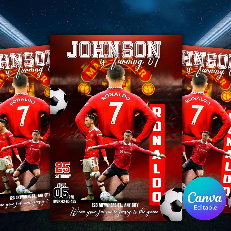 Cristiano Ronaldo Birthday Invitation, Editable Soccer Invitation ...