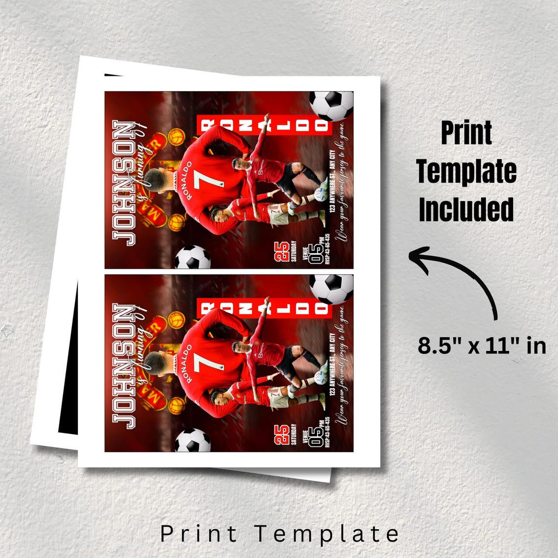 Cristiano Ronaldo Birthday Invitation, Editable Soccer Invitation ...