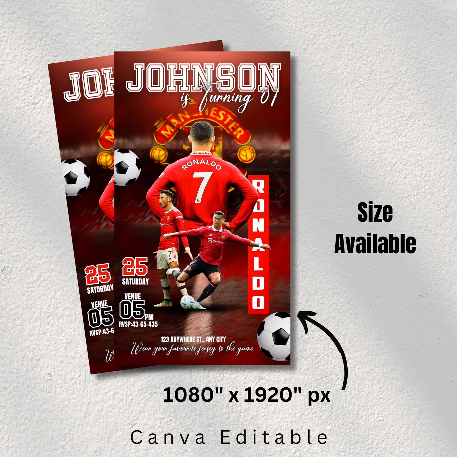 Cristiano Ronaldo Birthday Invitation, Editable Soccer Invitation ...