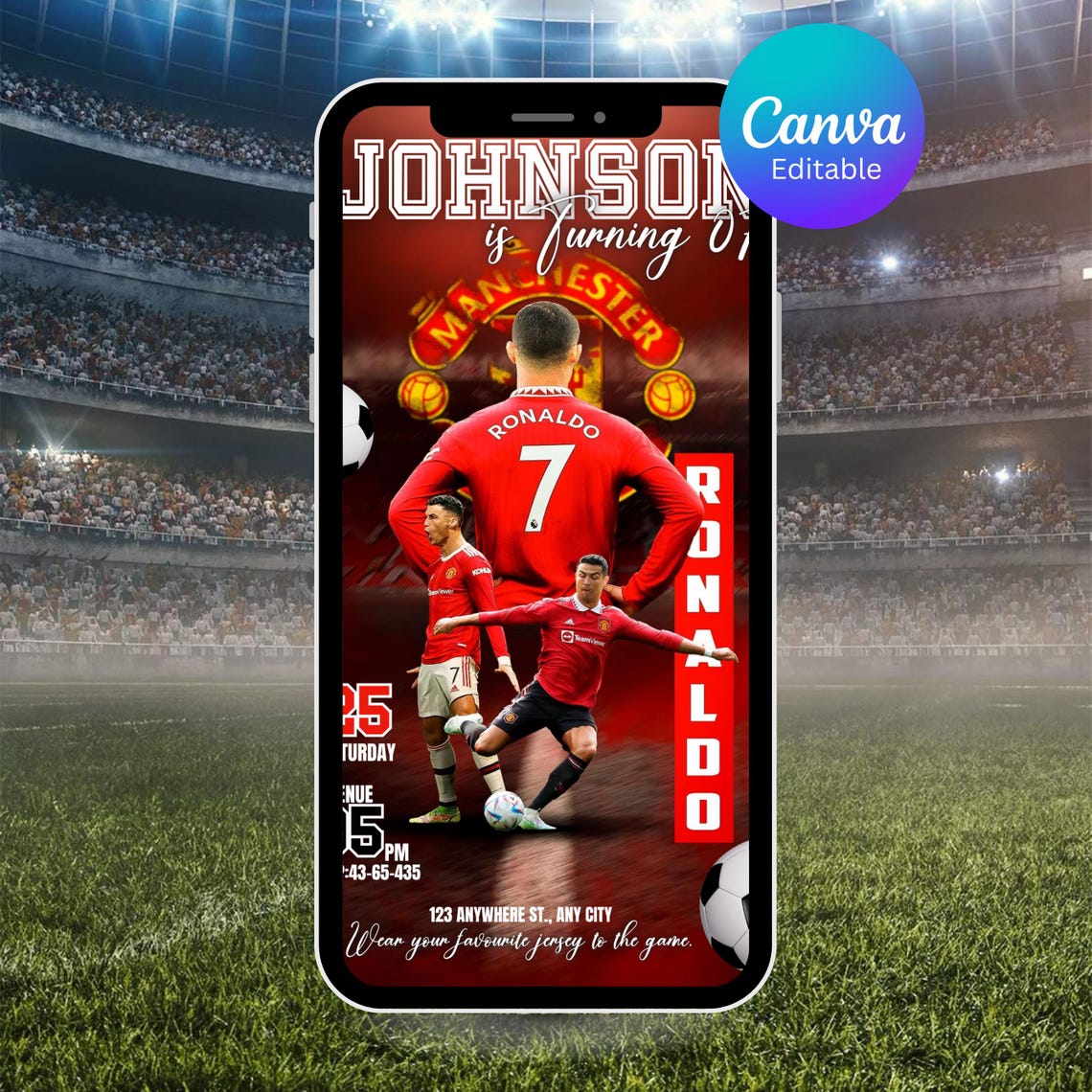Cristiano Ronaldo Birthday Invitation, Editable Soccer Invitation ...