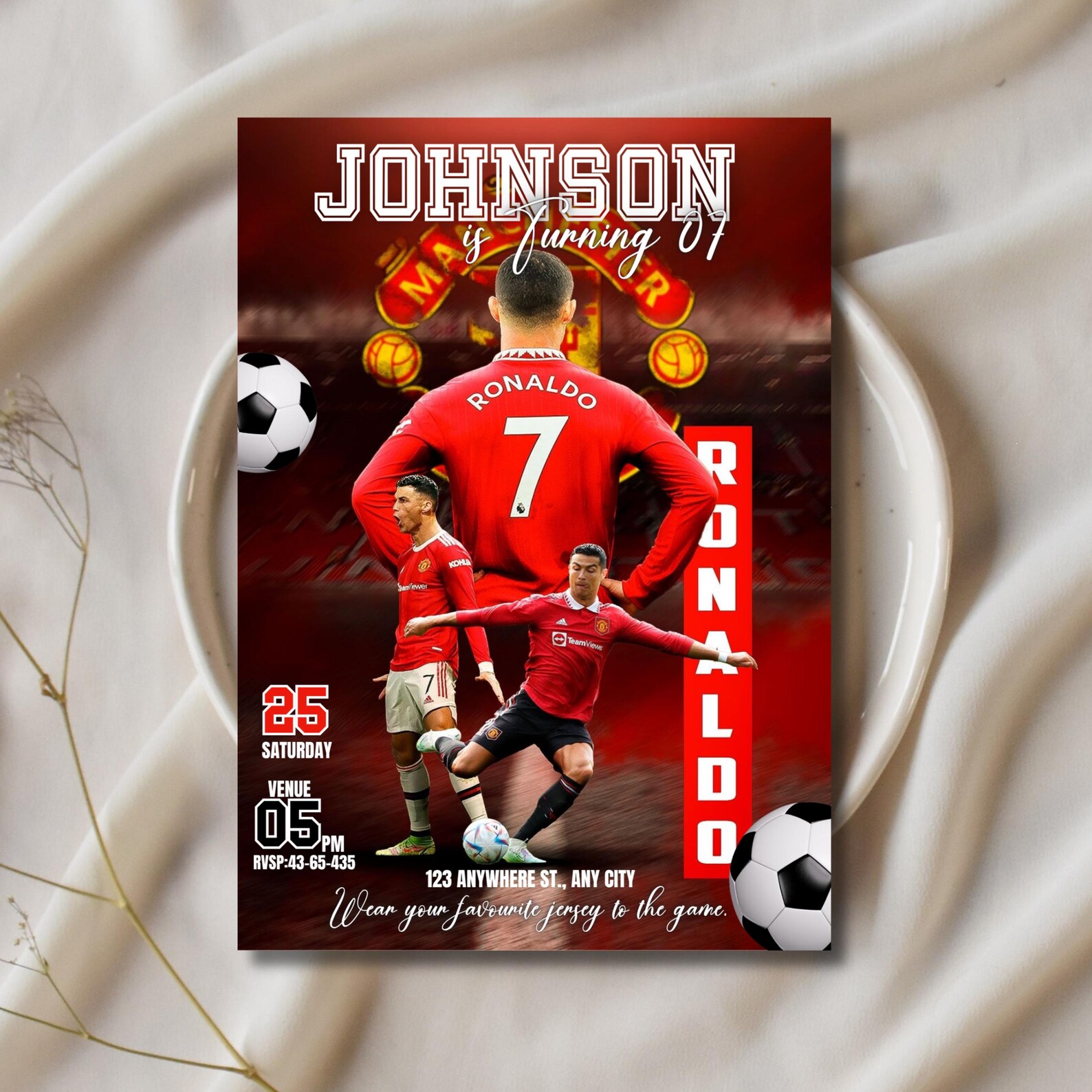 Cristiano Ronaldo Birthday Invitation, Editable Soccer Invitation ...