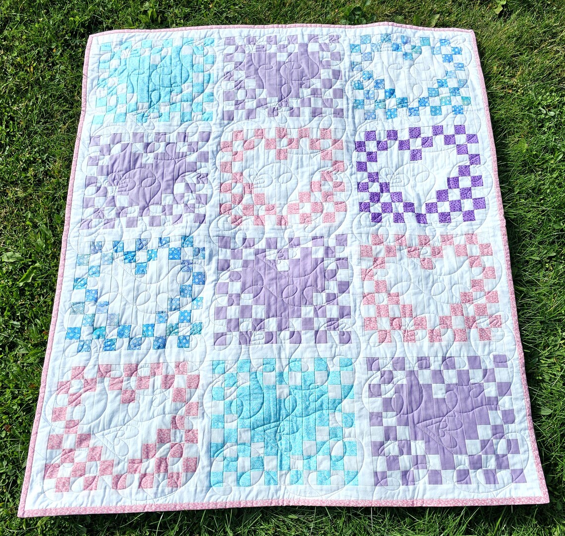 Handmade Baby Crib Quilt Hearts Pink Blue Purple White - Etsy