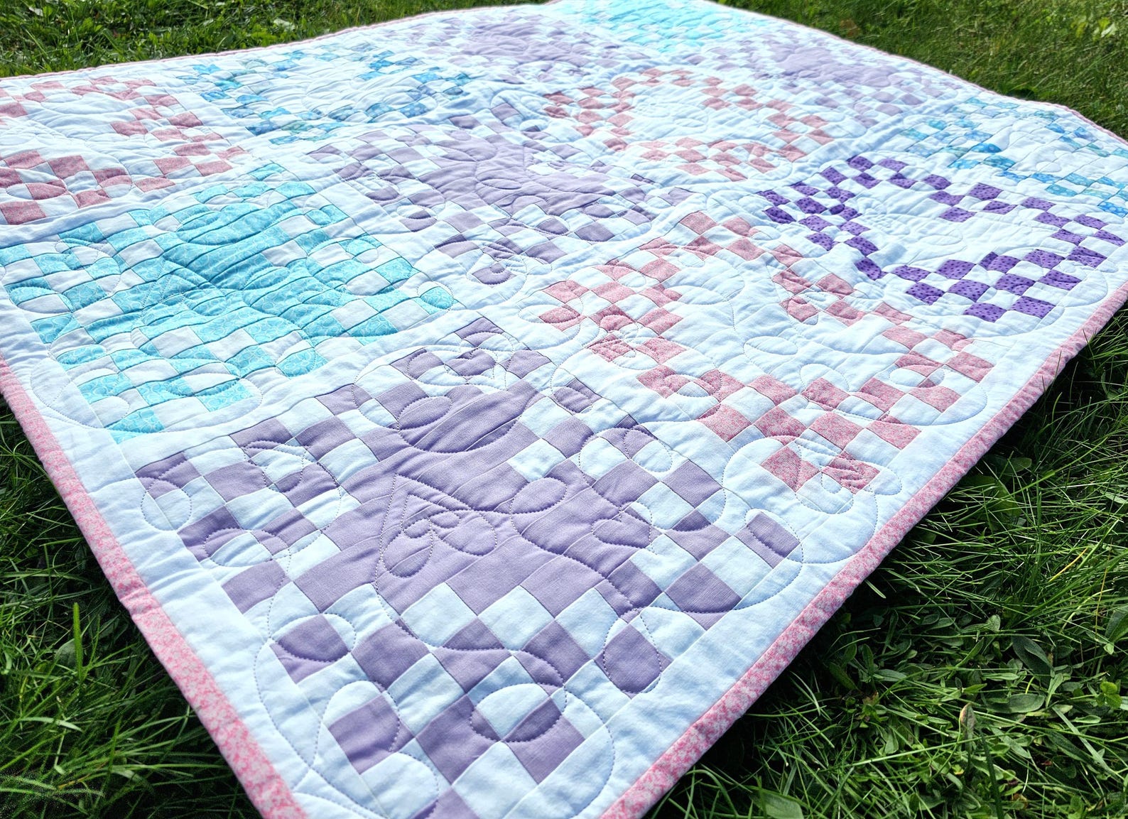 Handmade Baby Crib Quilt Hearts Pink Blue Purple White - Etsy