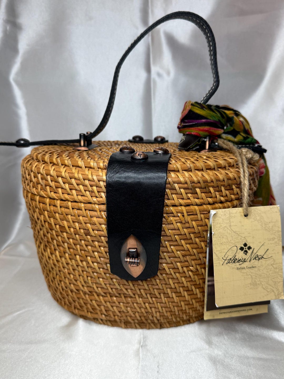 Patricia Nash Rattan Bag Woven Basket Purse With Leather Strap Boho ...