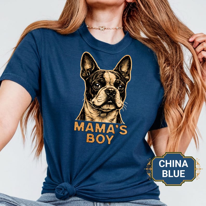 Mama's Boy Boston Terrier Vintage Style - Comfort Colors 1717 T-shirt ...