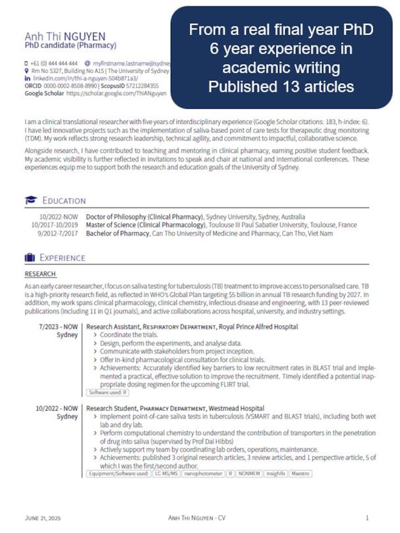 Academic CV Guide + Real Phd Example + FREE Overleaf Latex Template ...