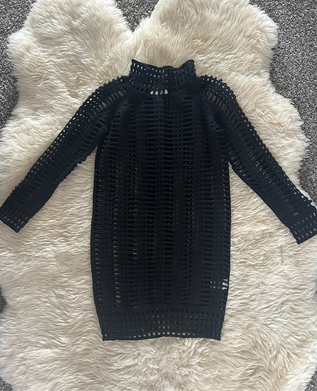 Vintage Y2K Early 2000s PRINGLE OF SCOTLAND Woven Caged Open Weave Turtleneck Mini Dress, Size ...