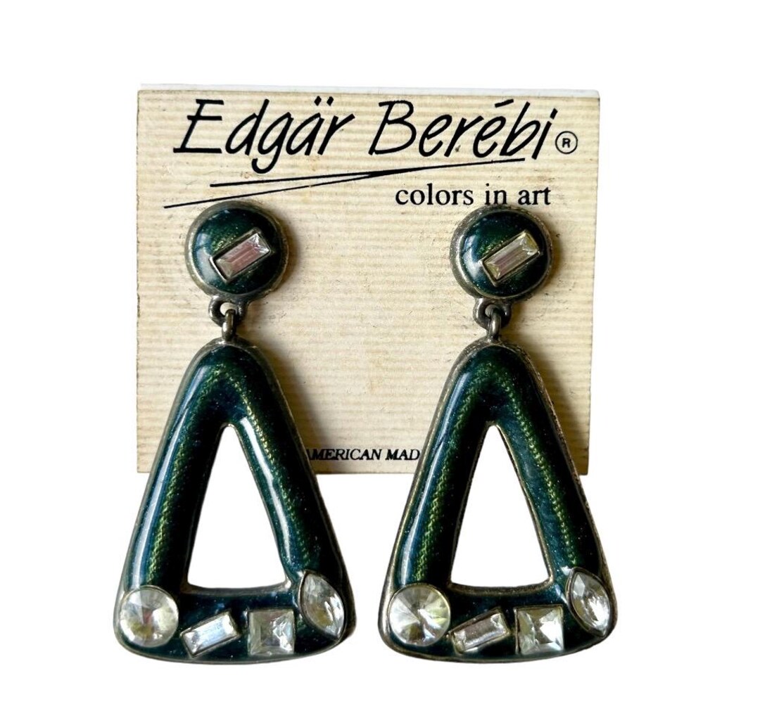Vintage 1980s EDGAR BEREBI Green Enamel Painted Metal Triangular Stud ...