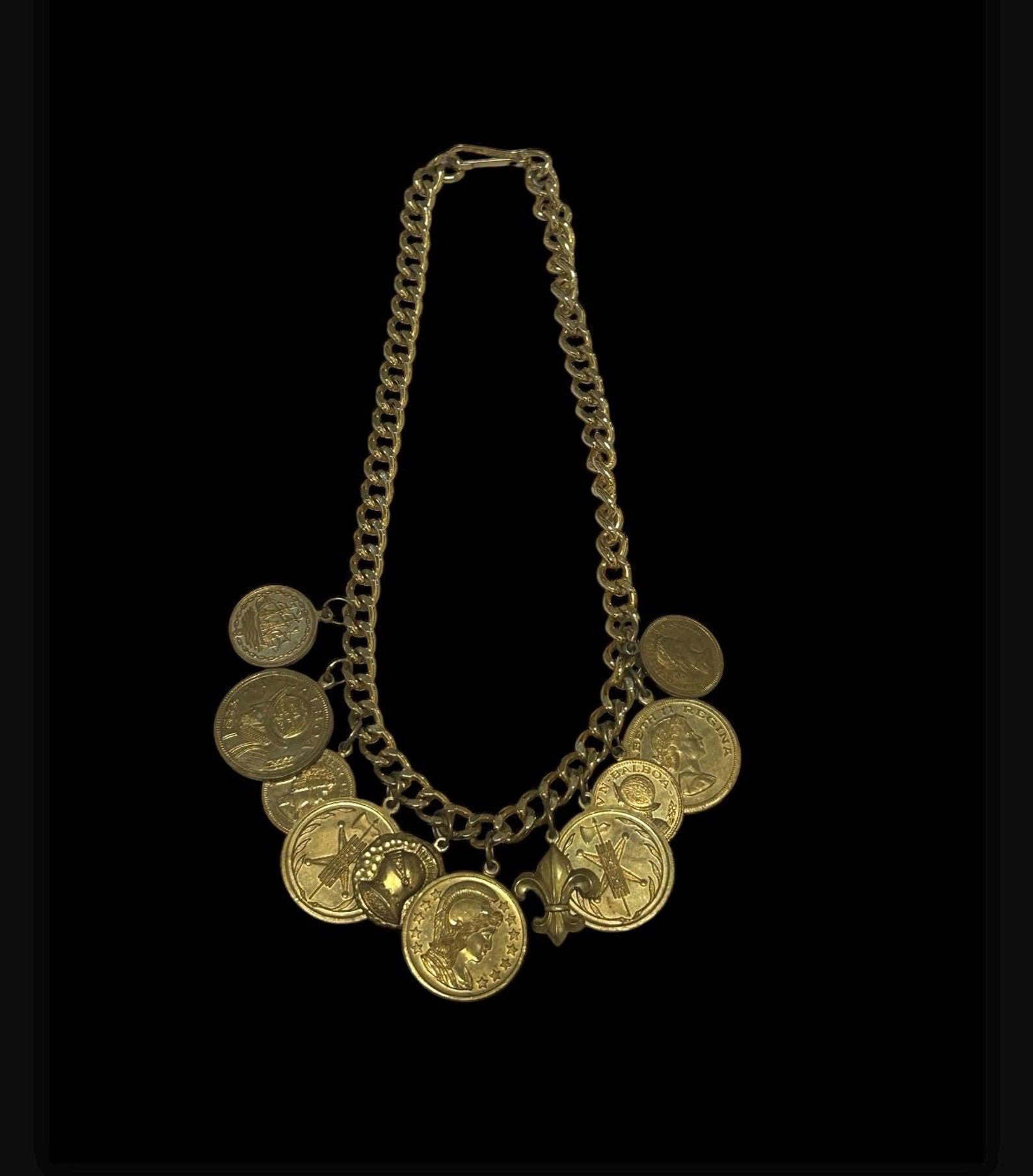 Vintage 1970s 1980s European Inspired Goldtone Faux Coin Chainlink ...