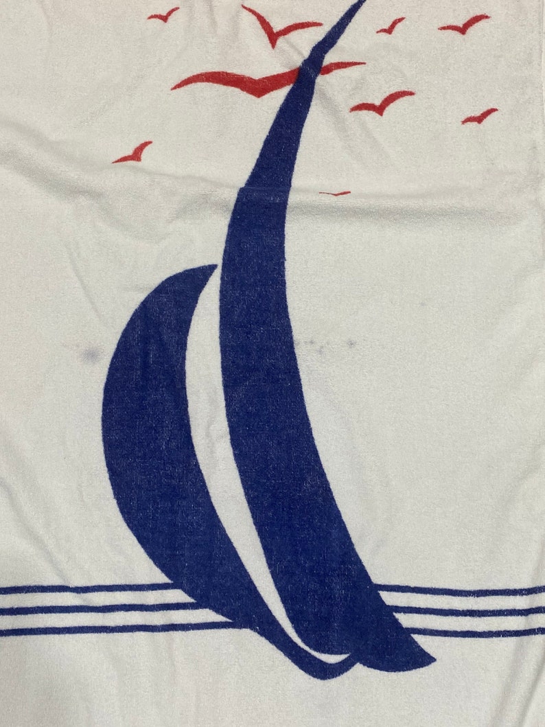 Vintage 1980s EL PILAR Red, White, & Blue Terry Abstract Sailboat Scene ...