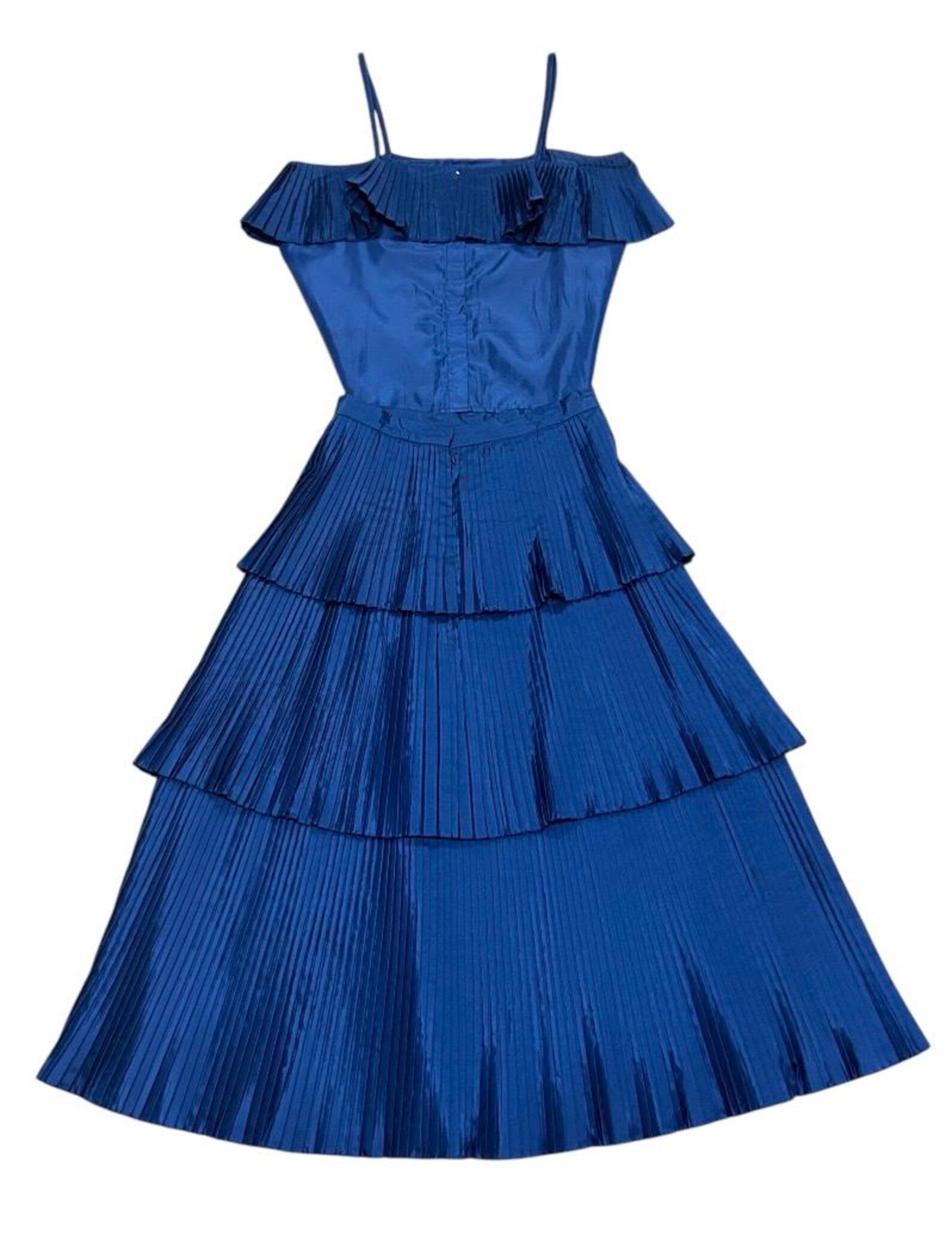 Vintage 1980s EVAN PICCONE Iridescent Navy Blue Pleated, Tiered Skirt ...