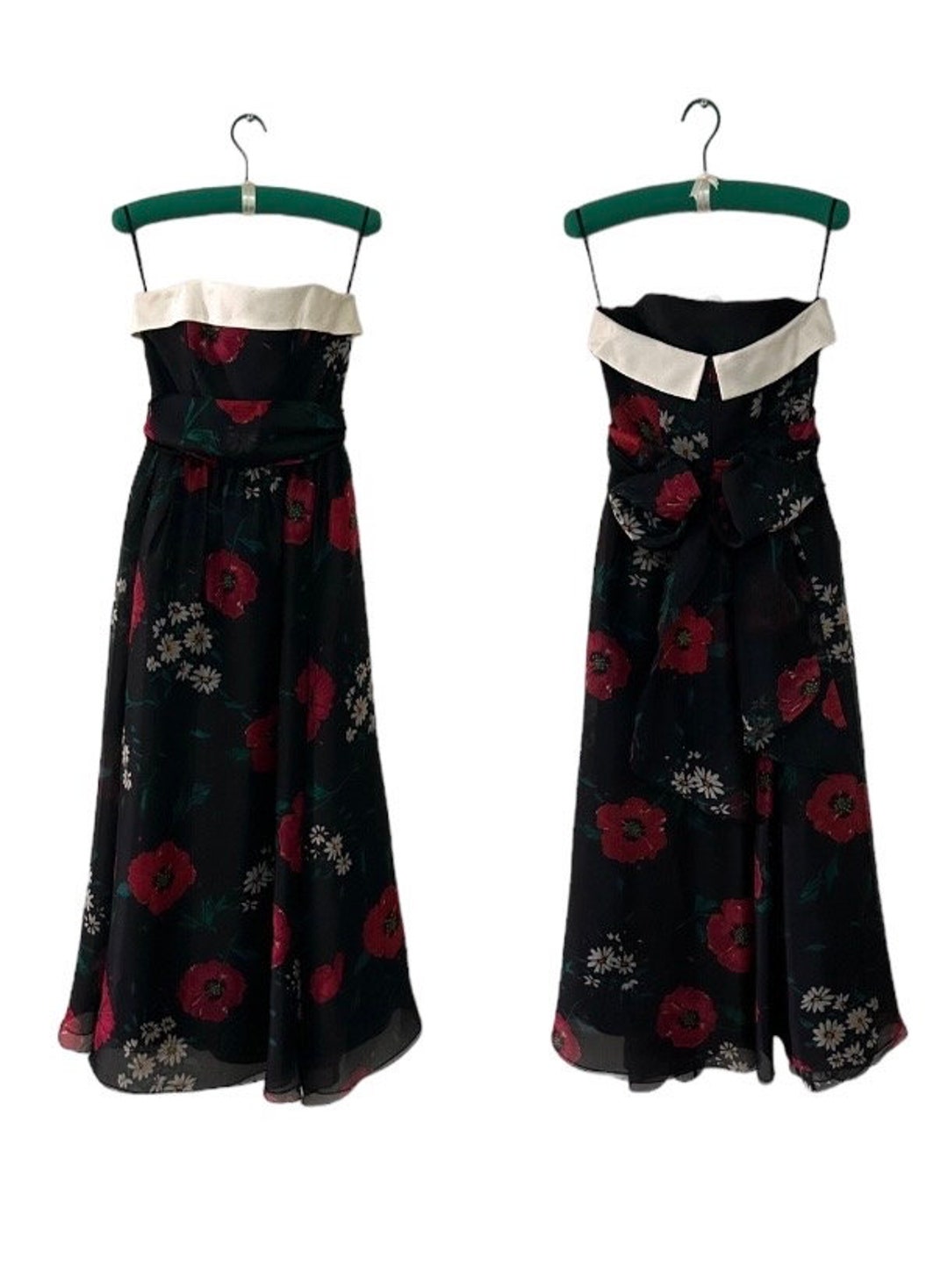 Vintage 1990s KAY UNGER Floral Poppy Print Sheer Strapless A-line ...
