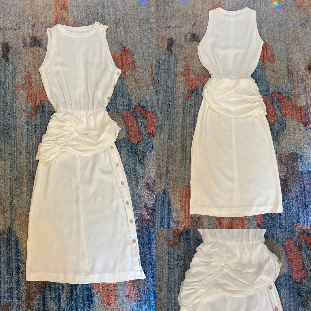 Vintage Late 1970s / Early 1980s Couture Made Off-white / Cream Side ...