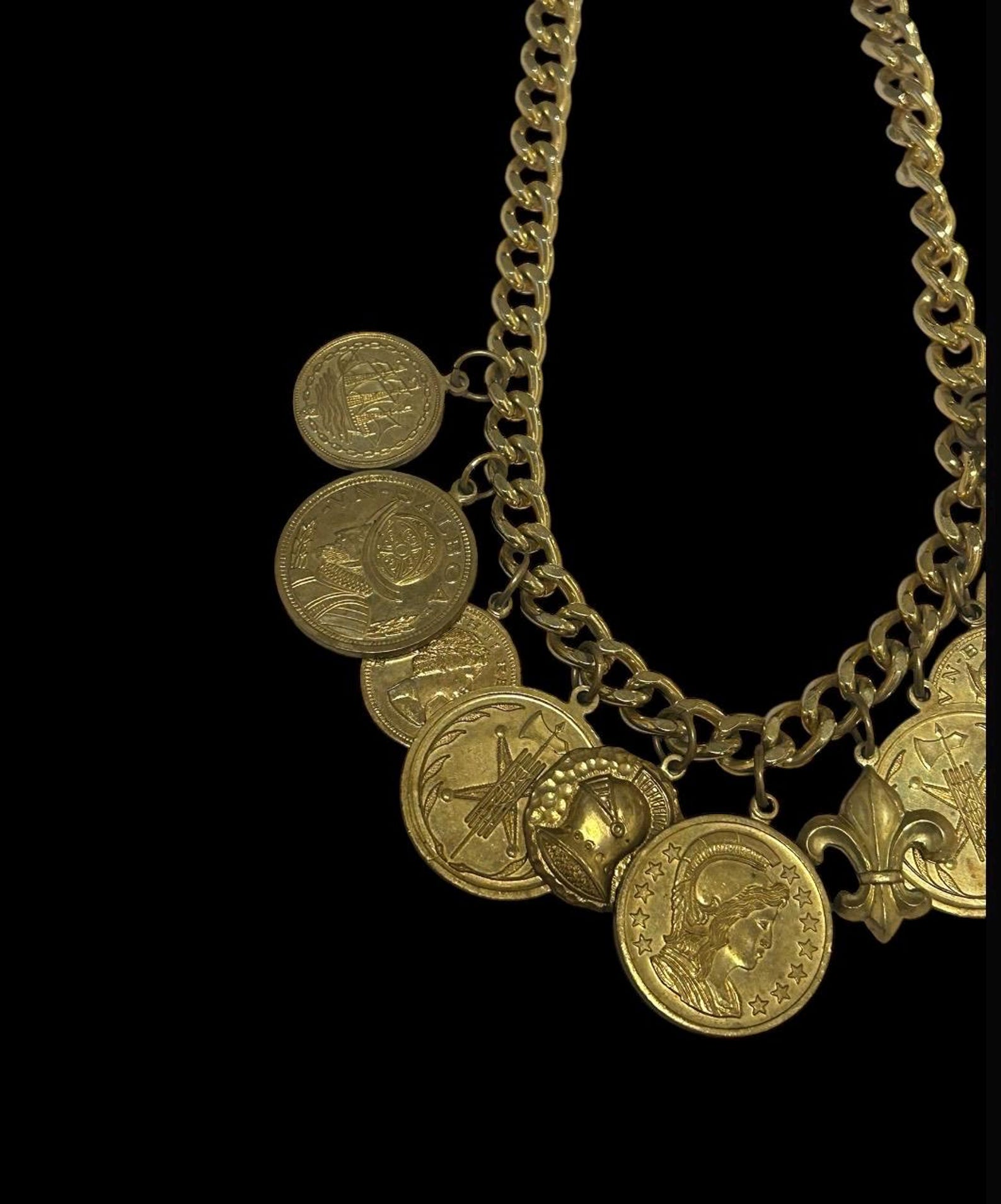 Vintage 1970s 1980s European Inspired Goldtone Faux Coin Chainlink ...