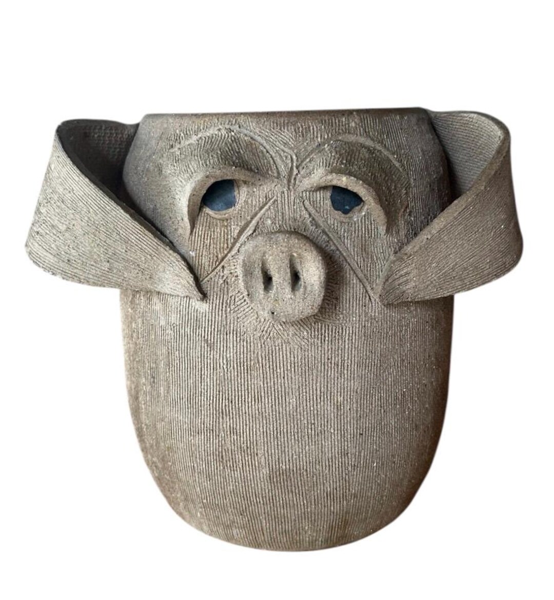 Vintage Clay Stoneware Pig / Piglet Vase or Utensil Holder, Unsigned - Etsy