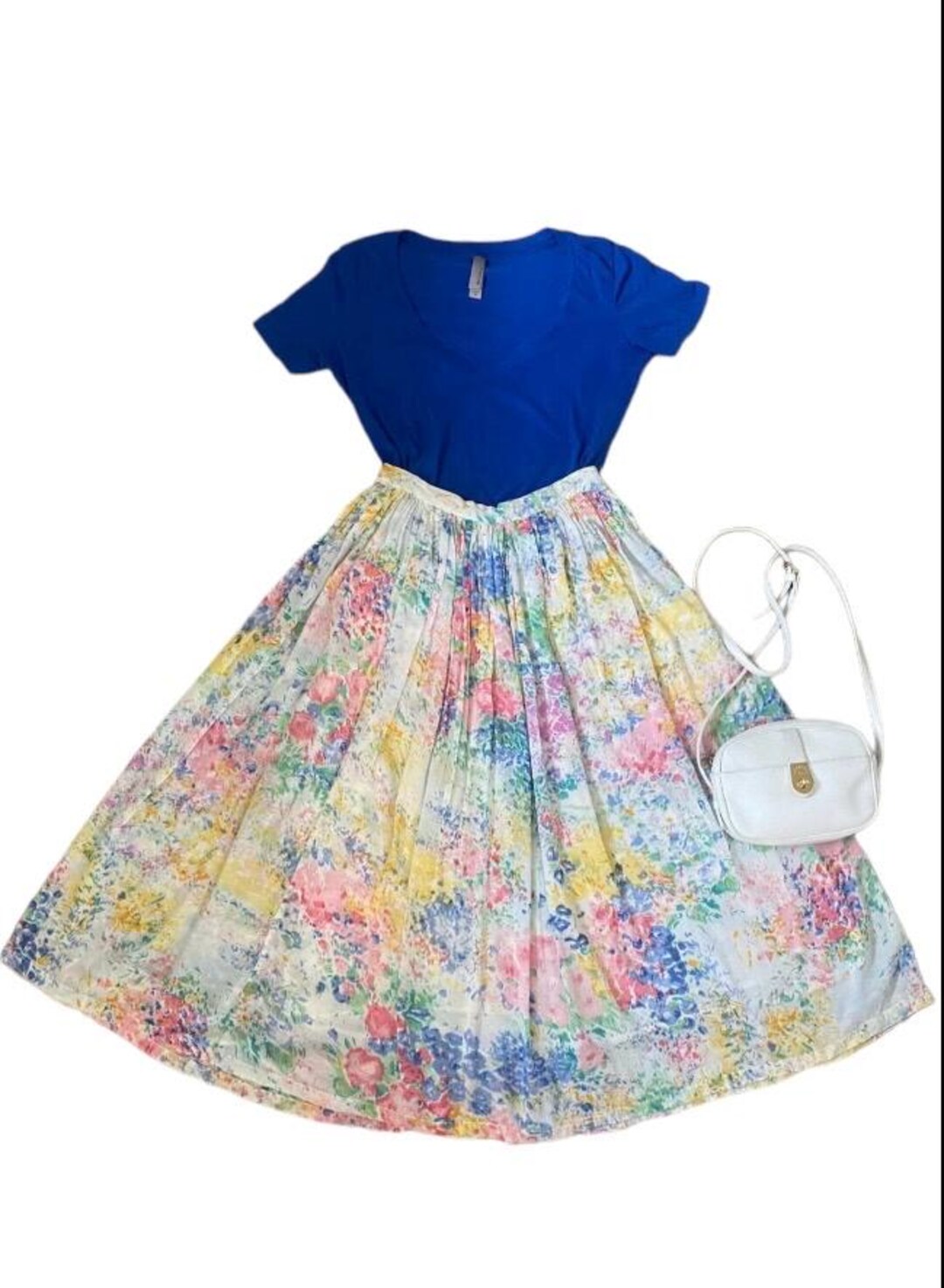 Vintage 1980s PHOOL Ombre Pastel Floral Indian Cotton Midi Skirt, Size ...