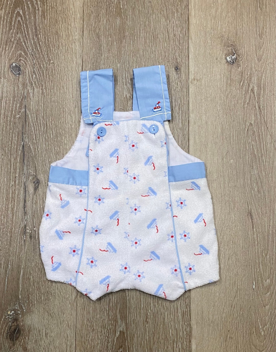 Vintage TINY TOTS ORIGINAL White, Baby Blue, and Red Terry Cloth One ...