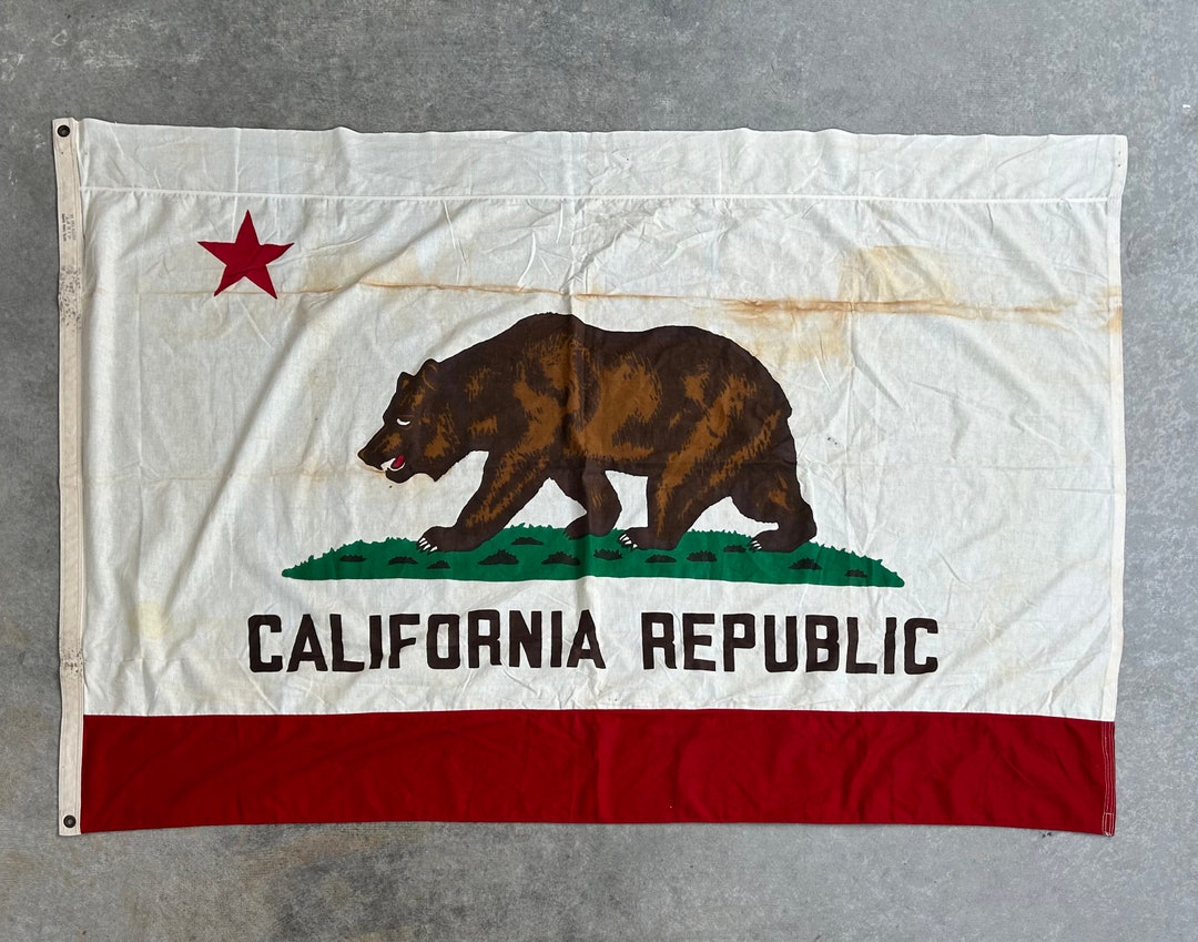 Vintage 1940s 1950s PIONEER FLAG CO. Huge California Republic Bear Flag ...