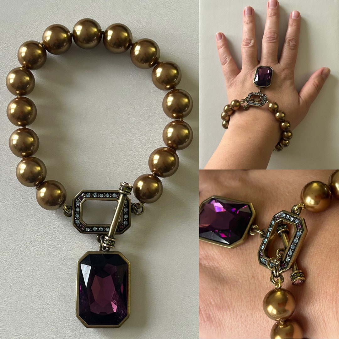 Vintage 1990s Early 2000s Heidi Daus Art Deco Inspired Gold Pearl