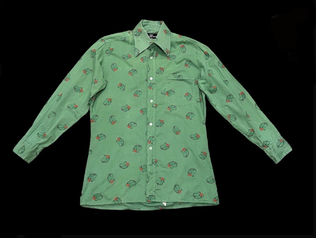 Vintage 1970s BRUNO DE ANGELIS Milano Green Cherry Print Button-down ...
