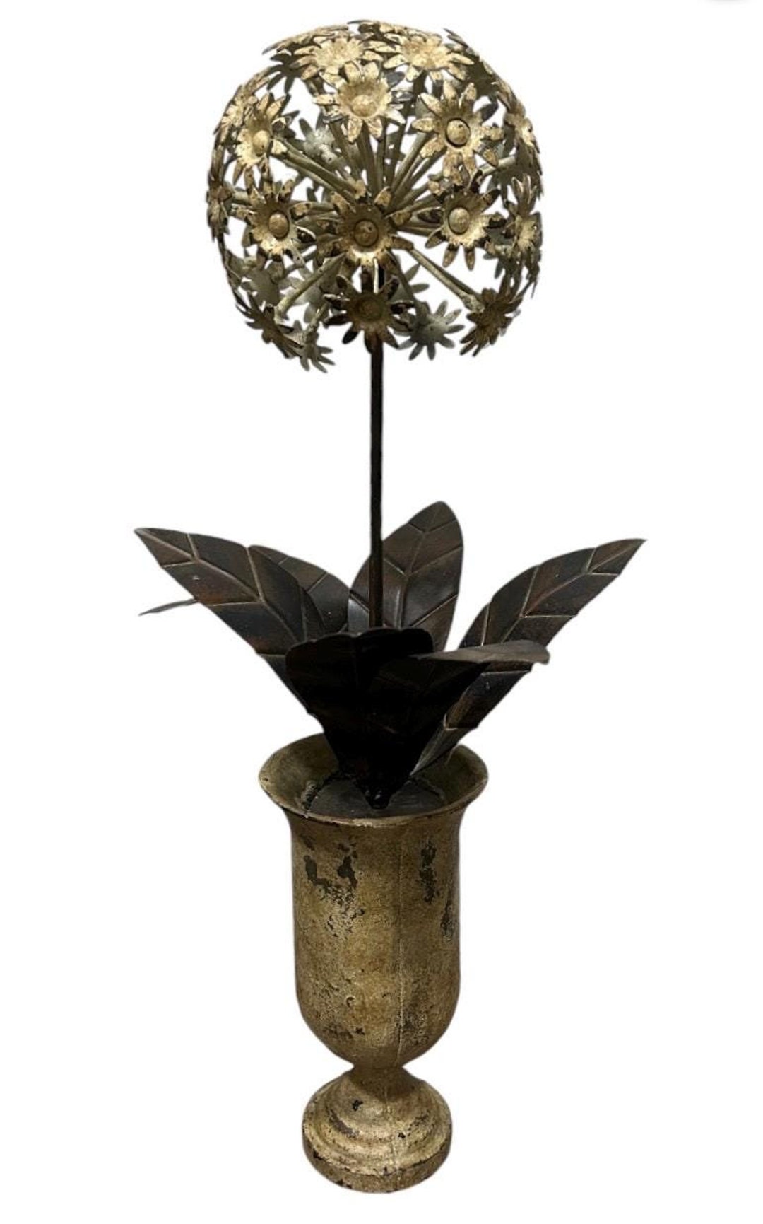 Vintage 1990s GLOBAL VISION Toile Metal Flower & Cast Iron Vase ...