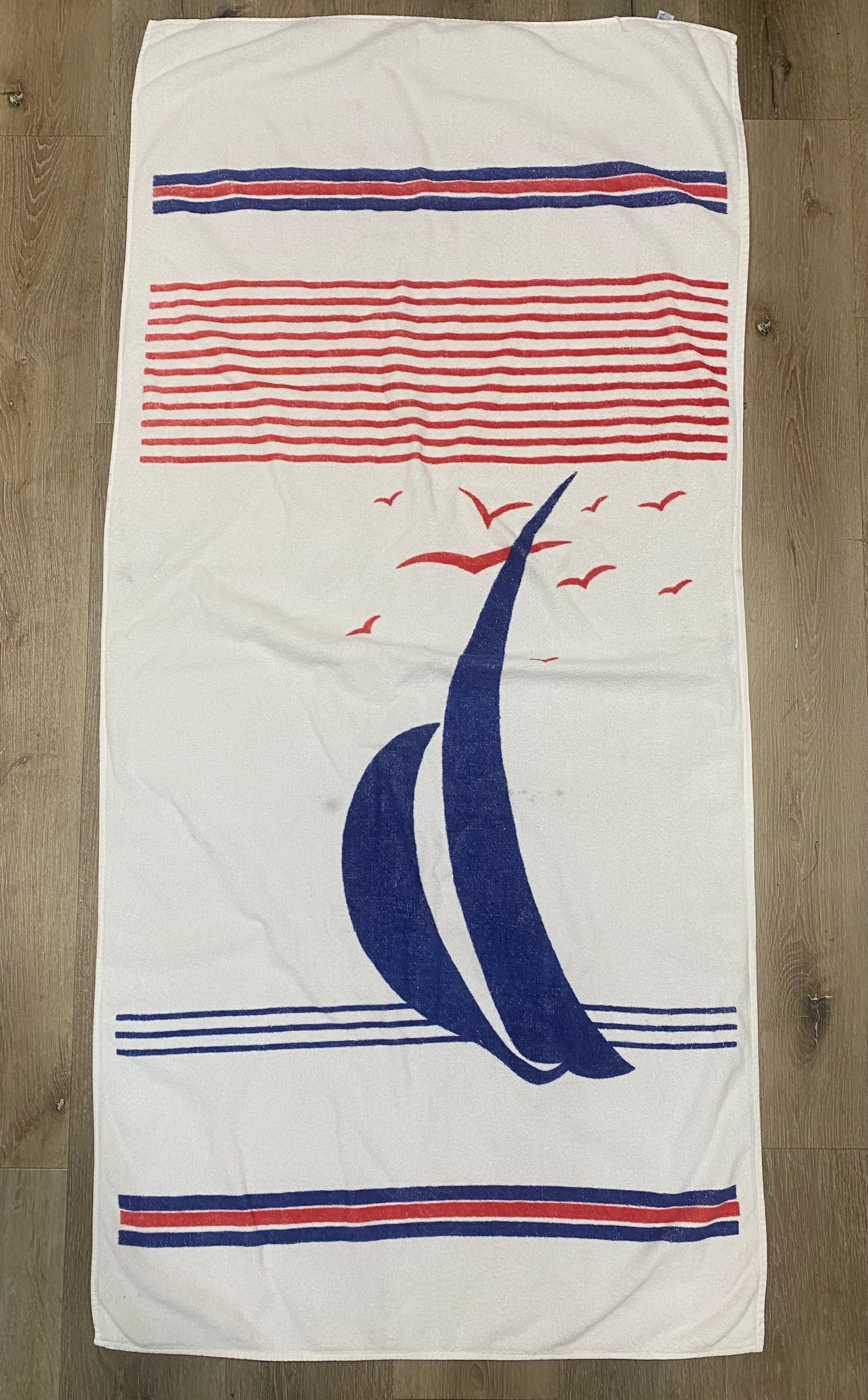 Vintage 1980s EL PILAR Red, White, & Blue Terry Abstract Sailboat Scene ...