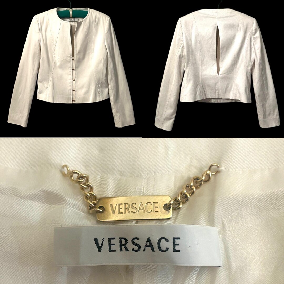 Vintage Early 2000s VERSACE White Cotton Blazer W/ Gold Lettered-logo ...