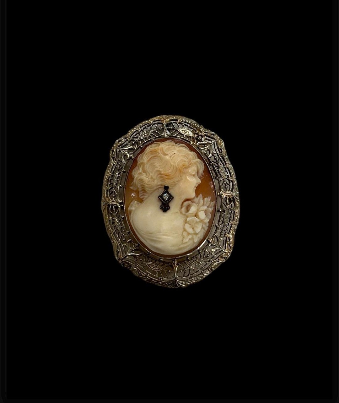 Antique 1920s Art Deco Era Silvertone Conch Shell Lady Face Cameo ...